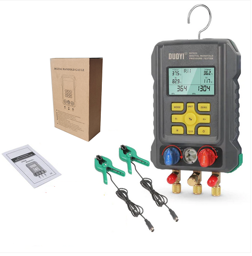 2-way Digital Manifold Gauge set with Ball Valve and 92 Refrigerant Pr ...
